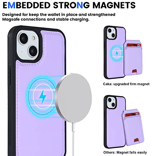 Havaya for iPhone 14 Case with Card Holder iPhone 13 Case Magsafe Compatible magsafe Wallet Detachable 2-in-1 for Women and Men-Purple