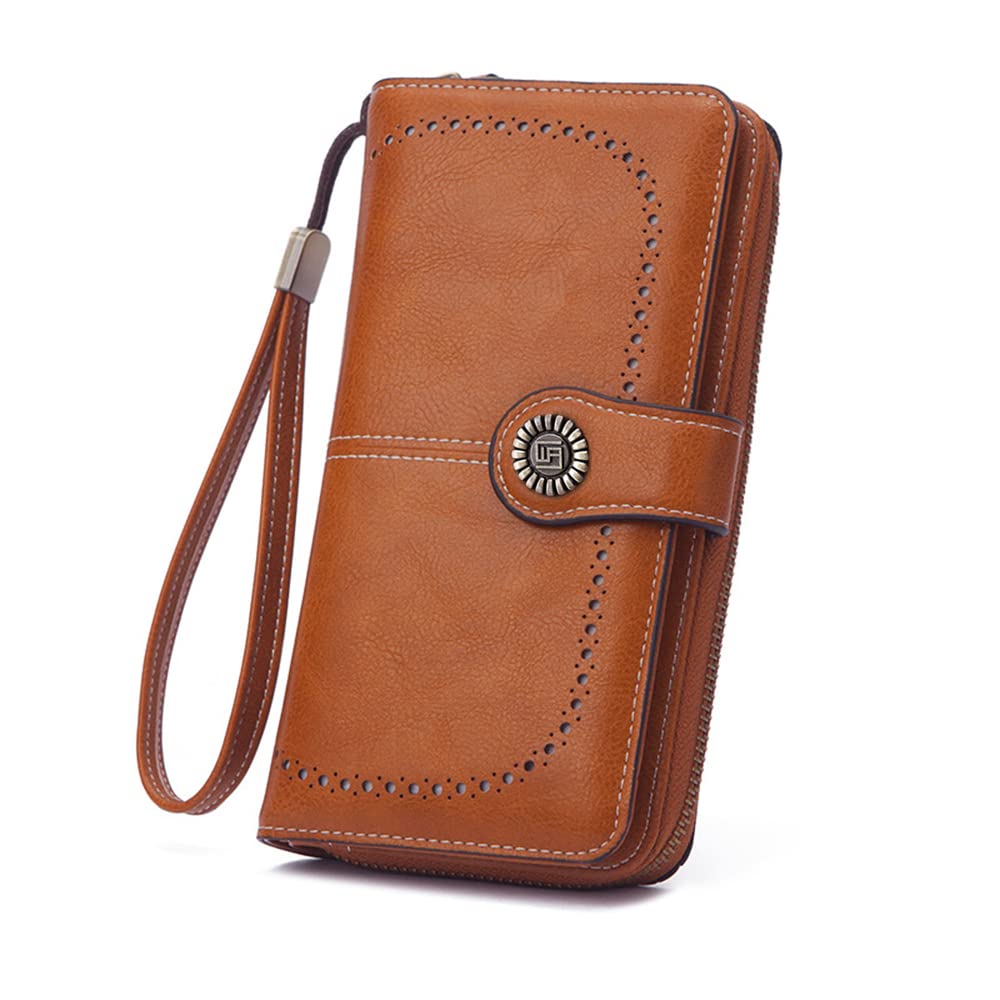 Chihutown Large Capacity RFID Blocking Leather Wallets, Women's Luxury Clutch, Credit Card Organizer with Wristlet