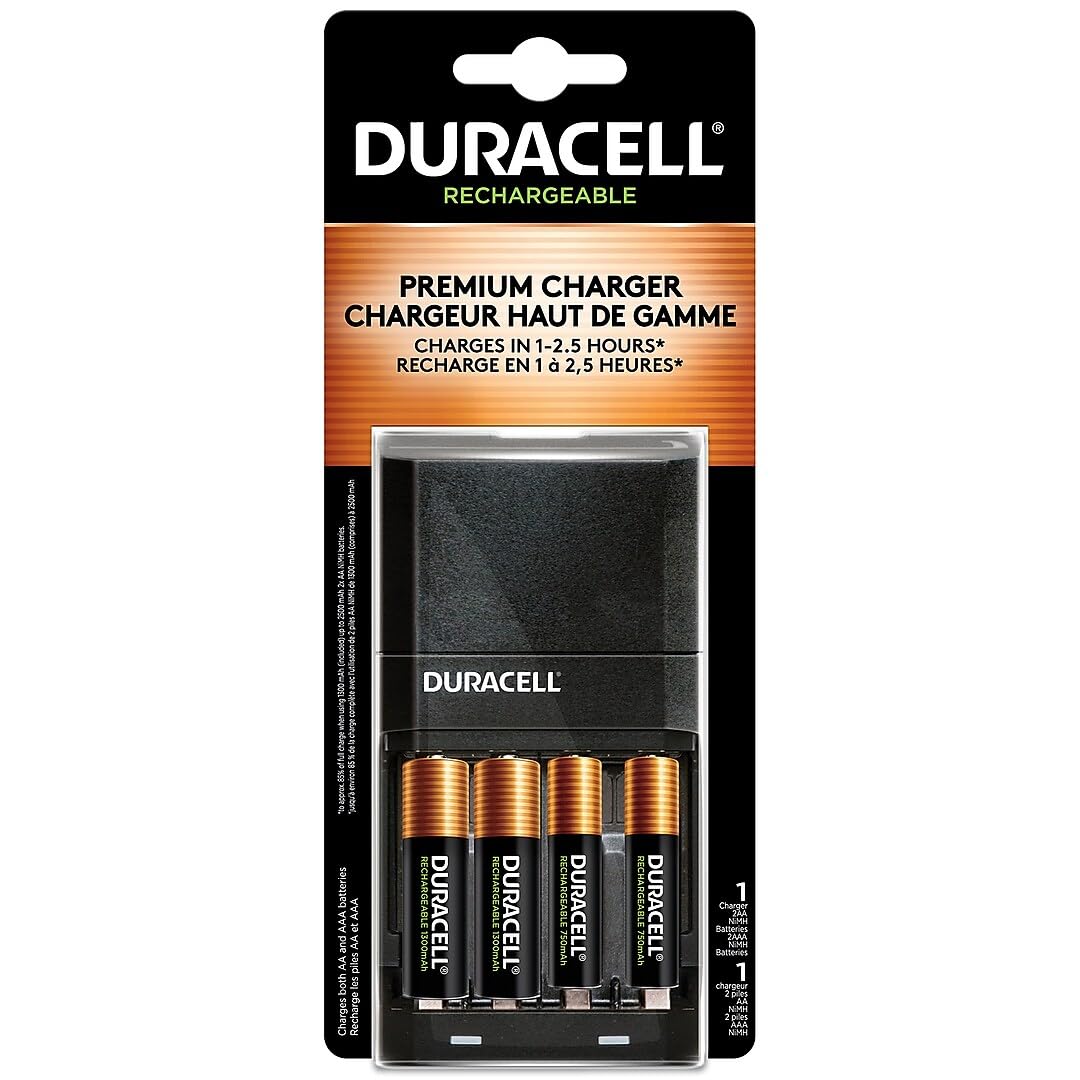Duracell CEF27 ION SPEED 4000 Hi-Performance Charger, Includes 2 AA and 2 AAA NiMH Batteries