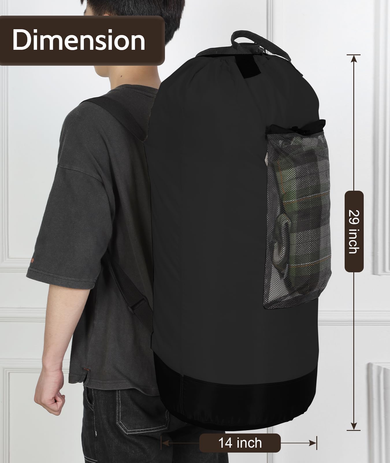 Quatish Laundry Bag Backpack, Laundry Bag with Straps, College Laundry Backpack Extra Large Heavy Duty, Waterproof Dirty Laundry Hamper Bag with 3 Pockets, Portable for Dorm, Apartment, Travel