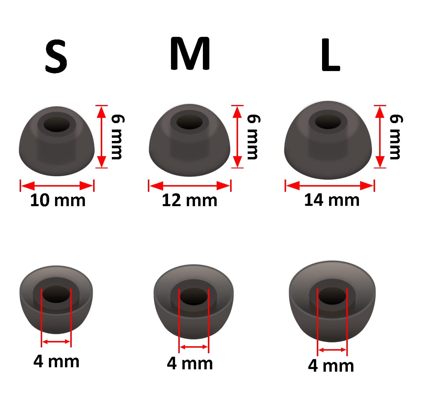 A-Focus [12 Pairs] Compatible with Anker Soundcore Life & Liberty Series Ear Tips, L/M/S Inner Hole 4mm Replacement Silicone Earbuds Gel Compatible with Jabra Elite 3/7 / 65T / 75T, 512 Gray