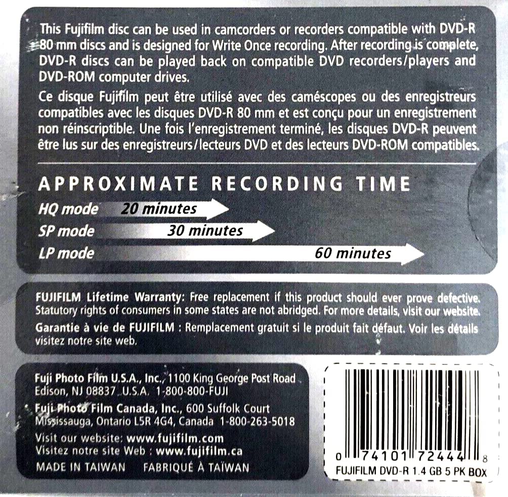 FUJIFILM DVD-R (8cm) X 5 - 1.4 GB - Storage Media (F34950) Category: CD and DVD Media