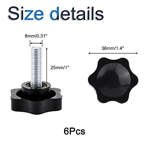 INCREWAY 6pcs M8x25mm Plum Blossom Shape Threaded Knurled Thumbscrew Grip Knobs Thumb Screw