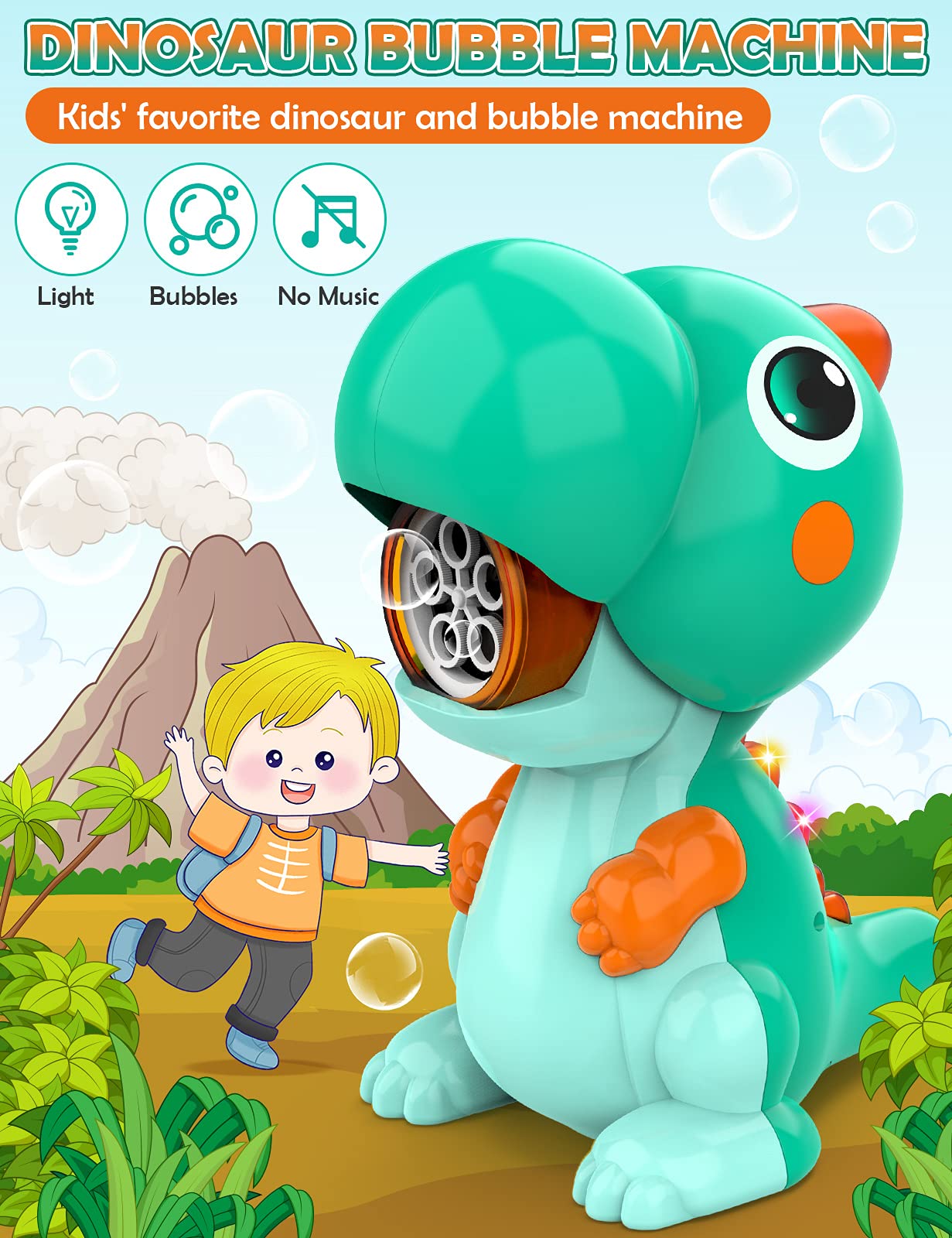 EduCuties Bubble Machine for Kids, Dinosaur Toys Automatic Bubble Blower Maker with Solutions for Toddlers Ages 4-8 Outdoor Toy for 3 4 5 6 Year Old Boys Girls Birthday Gift Present- Green