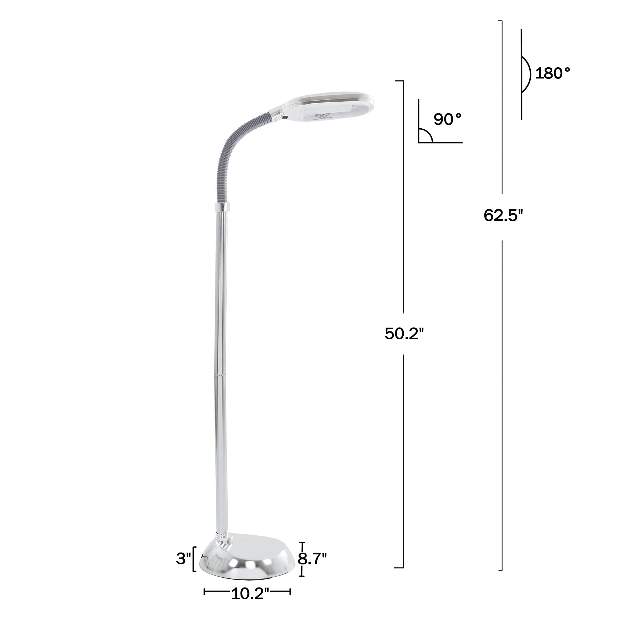 Adjustable Floor Lamp β Full Spectrum Natural Sunlight Lamp with Bendable Neck - Reading, Crafts, Esthetician Floor Light by Lavish Home (Chrome)
