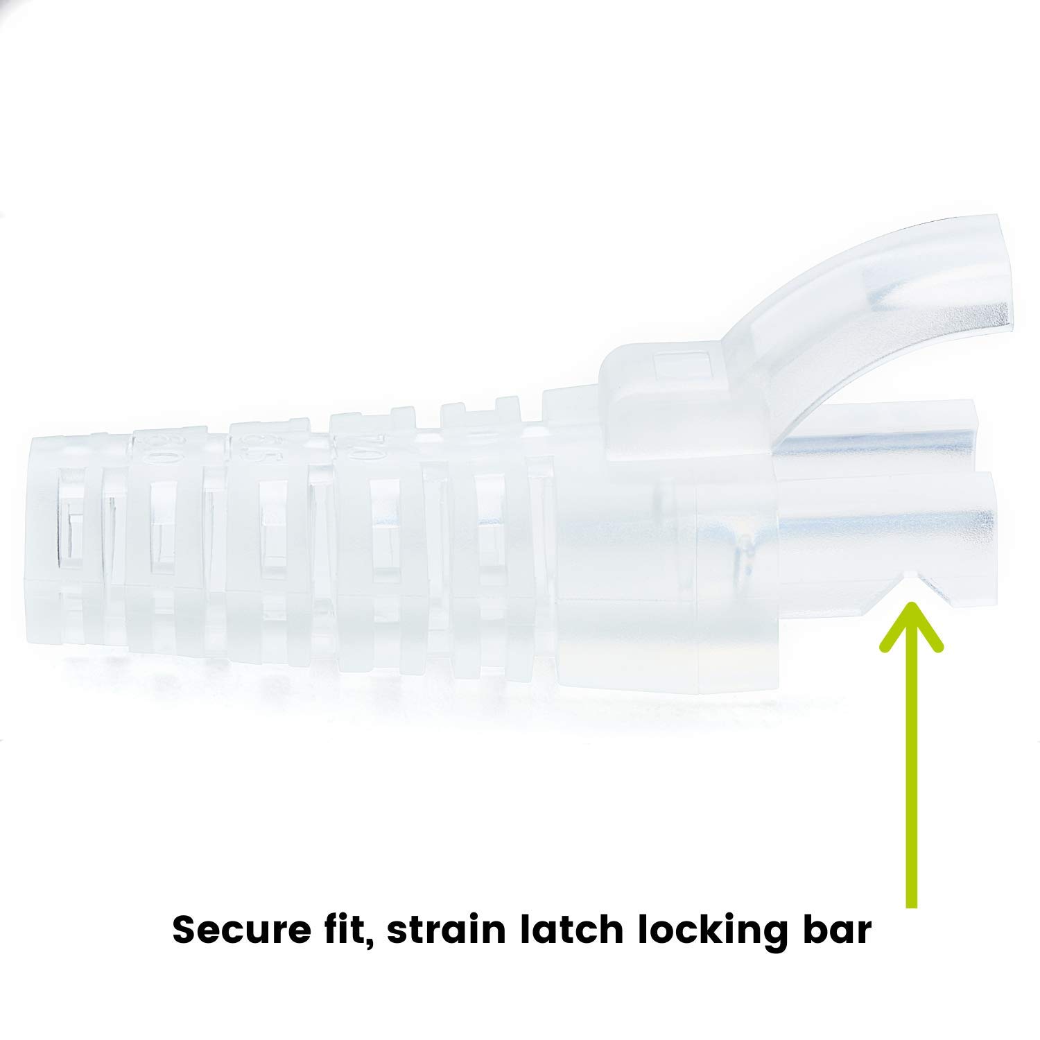 trueCABLE RJ45 Strain Relief Boots, Large 5.5 to 7.0mm Cut-to-Fit PVC Plug Cover, Transparent, 100 Pieces