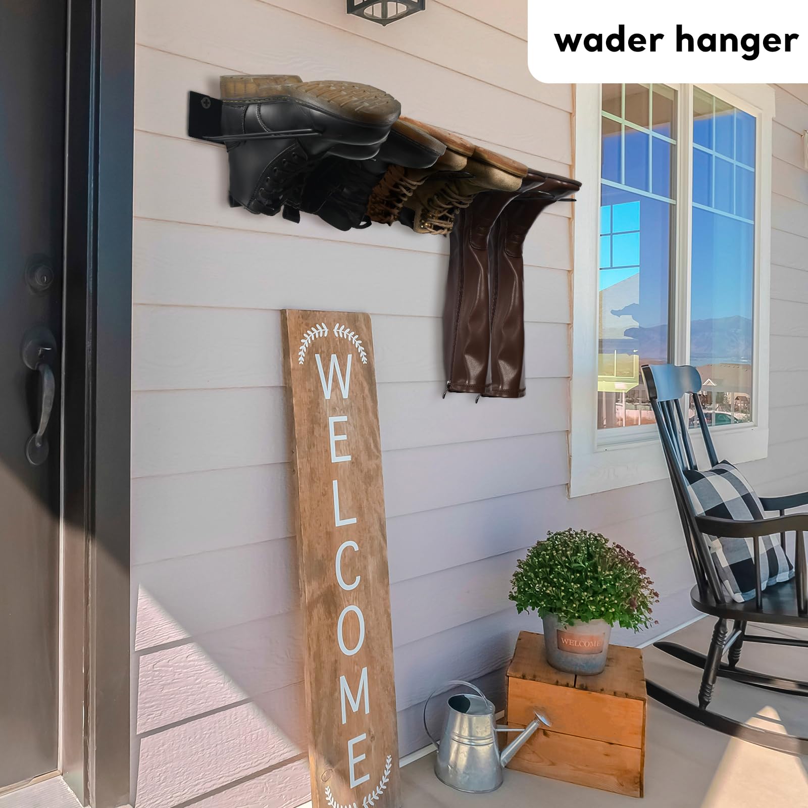 Wenqik 4 Pcs Boot Rack Wall Mounted Wader Hangers Metal Wire Hanging Boot Hangers with Hardware Boot Storage Organizer for Drying Storage Cowboy Boot Work Boot Wader Outdoor (16.3 x 9.3 x 2.4 Inch)