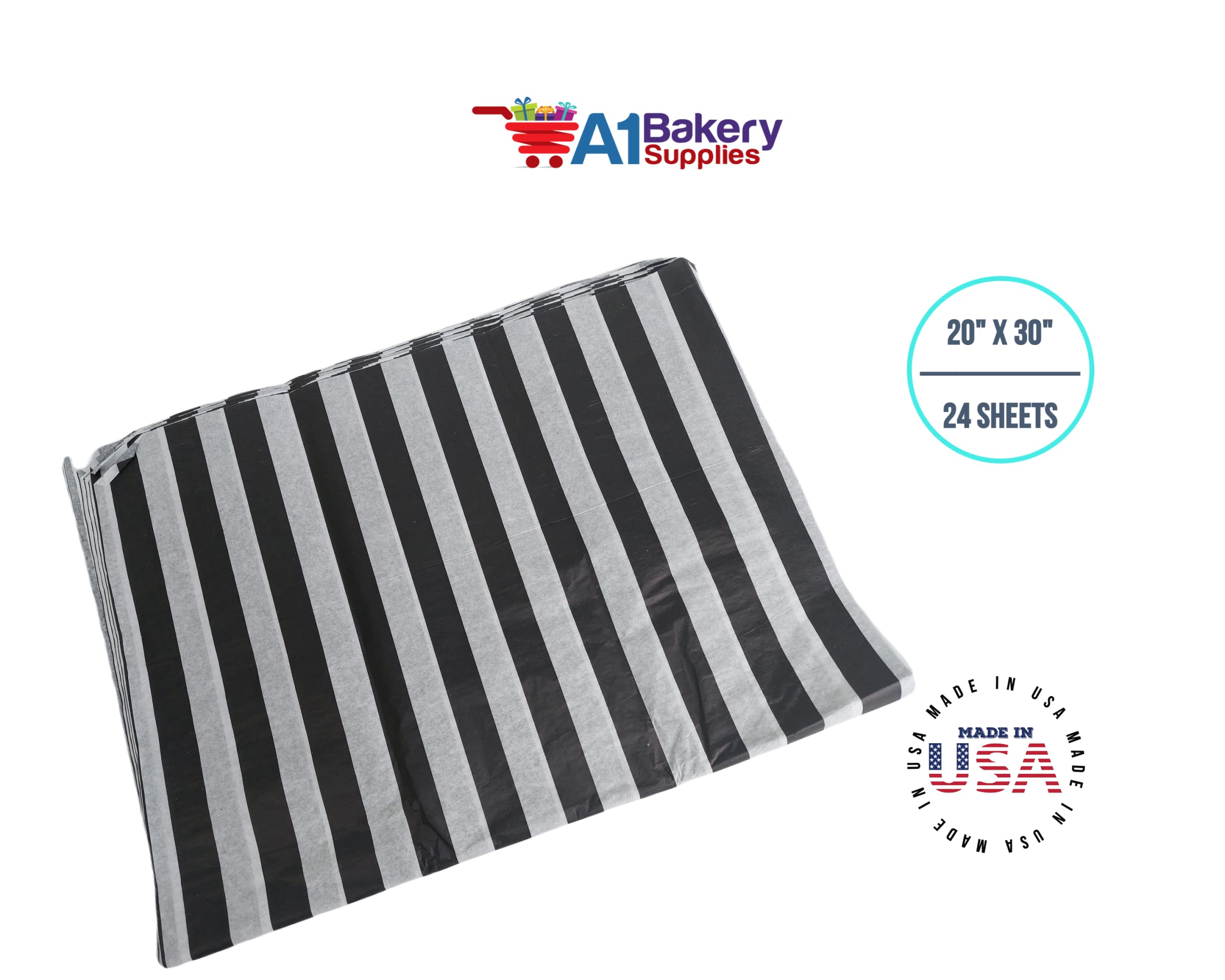 Black & White Stripes Tissue Paper 20 X 30-24 Sheet Premium High Quality Tissue Paper Made in USA by A1 bakery supplies