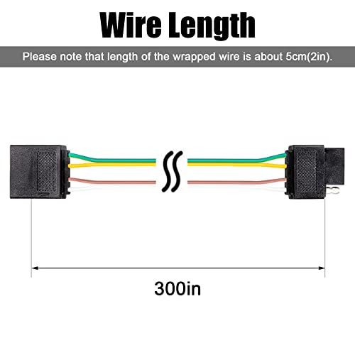 CZC AUTO 4 Pin Trailer Light Wire Harness Extension 18 Gauge 4-Way Flat Wiring Connector, 25ft, for Trailer Boat Car RV Truck