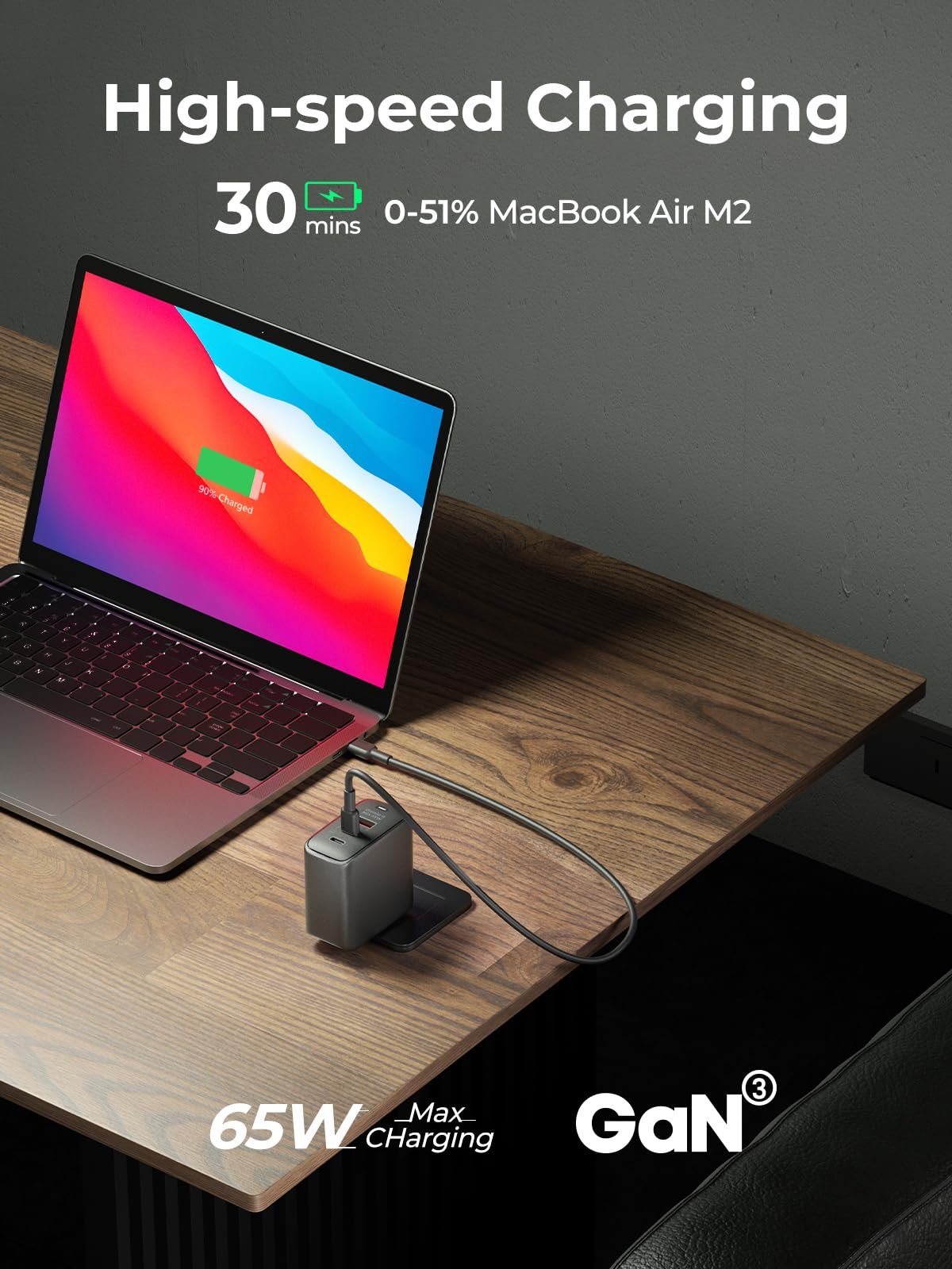 AMEGAT USB C Charger 65W, 3-Port GaN III Fast Charger Block PPS PD 3.0, Compact Foldable Wall Charger for MacBook Pro/Air, Dell XPS 13, iPhone 15/Pro, iPad Pro, Galaxy S23, Steam Deck, and More