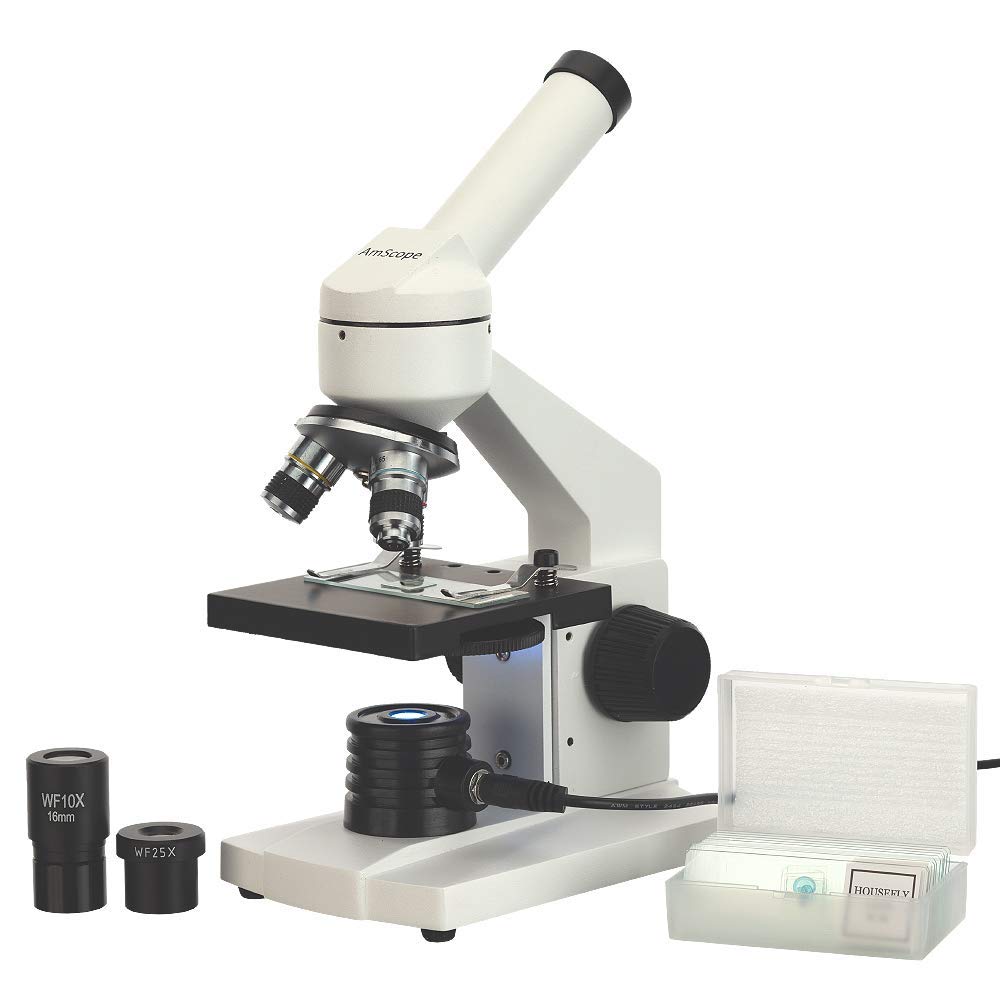 AmScope - M102C-PB10 40X-1000X Biological Compound Microscope with Prepared and Blank Slides for Student and Kids & OPTO-EDU E35.3501 Blank Microscope Slides & 100-Pieces Square Cover Glass, Glass