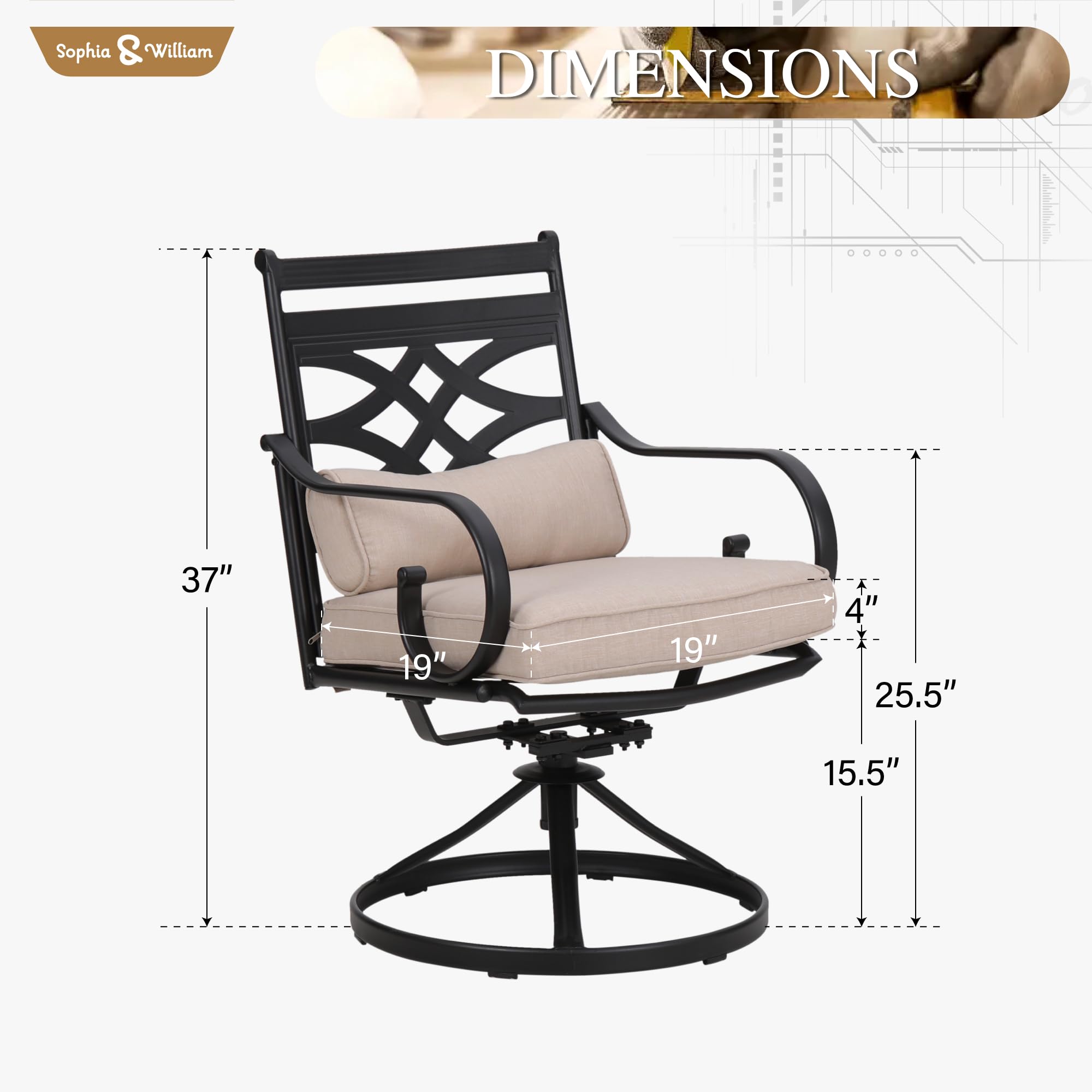 Sophia and William Patio Swivel Dining Chairs Set of 2, Outdoor Metal Armchairs, Outdoor Dining Chairs