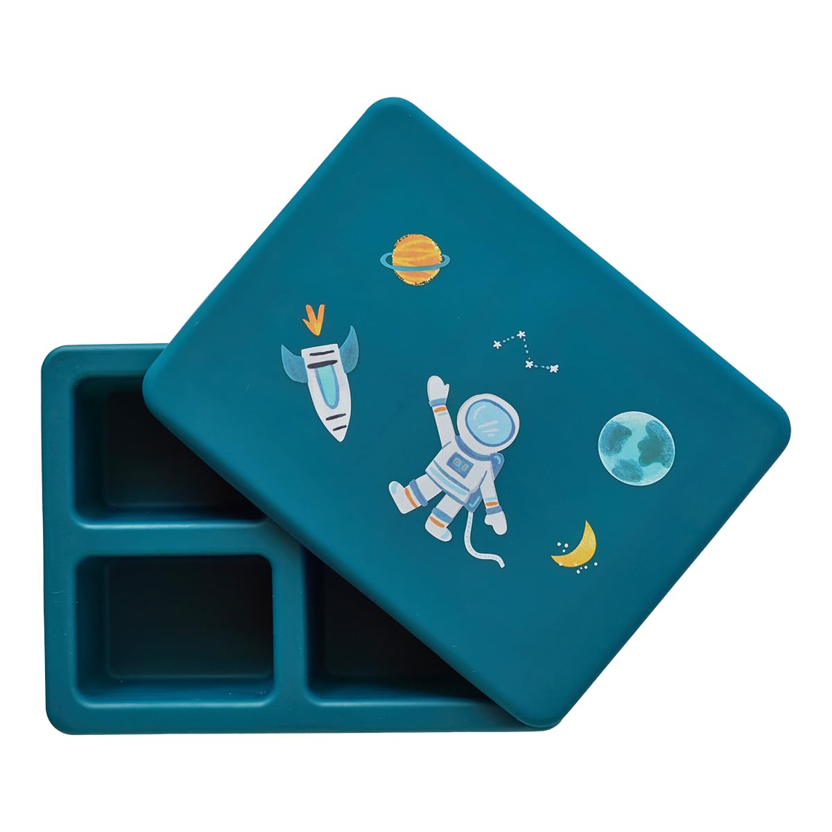 Austin Baby Co Leak-Proof Mini Bento Lunch Box for Kids β Silicone Container with 3 Leakproof Compartments β Food-Safe Materials, Dishwasher Safe, and BPA Free (Space)