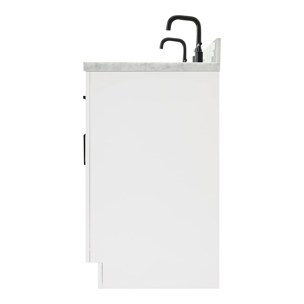 DKB Isabella Double Vanity 73" White with 1.5" Edge Italian Carrara Marble Countertop & Splash, Rectangular Sinks, 4 Soft Closing Doors, 6 Full Extension Dovetail Drawers, Toe Kick, Matte Black