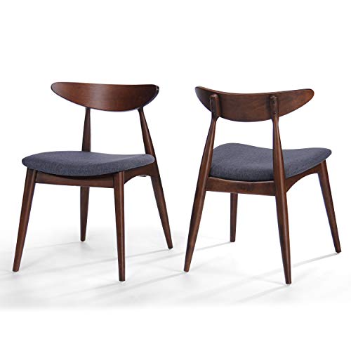Christopher Knight Home Barron Fabric Dining Chairs, 2-Pcs Set, Charcoal & Bass Mid Century Modern Square Faux Wood Dining Table, Walnut Finish