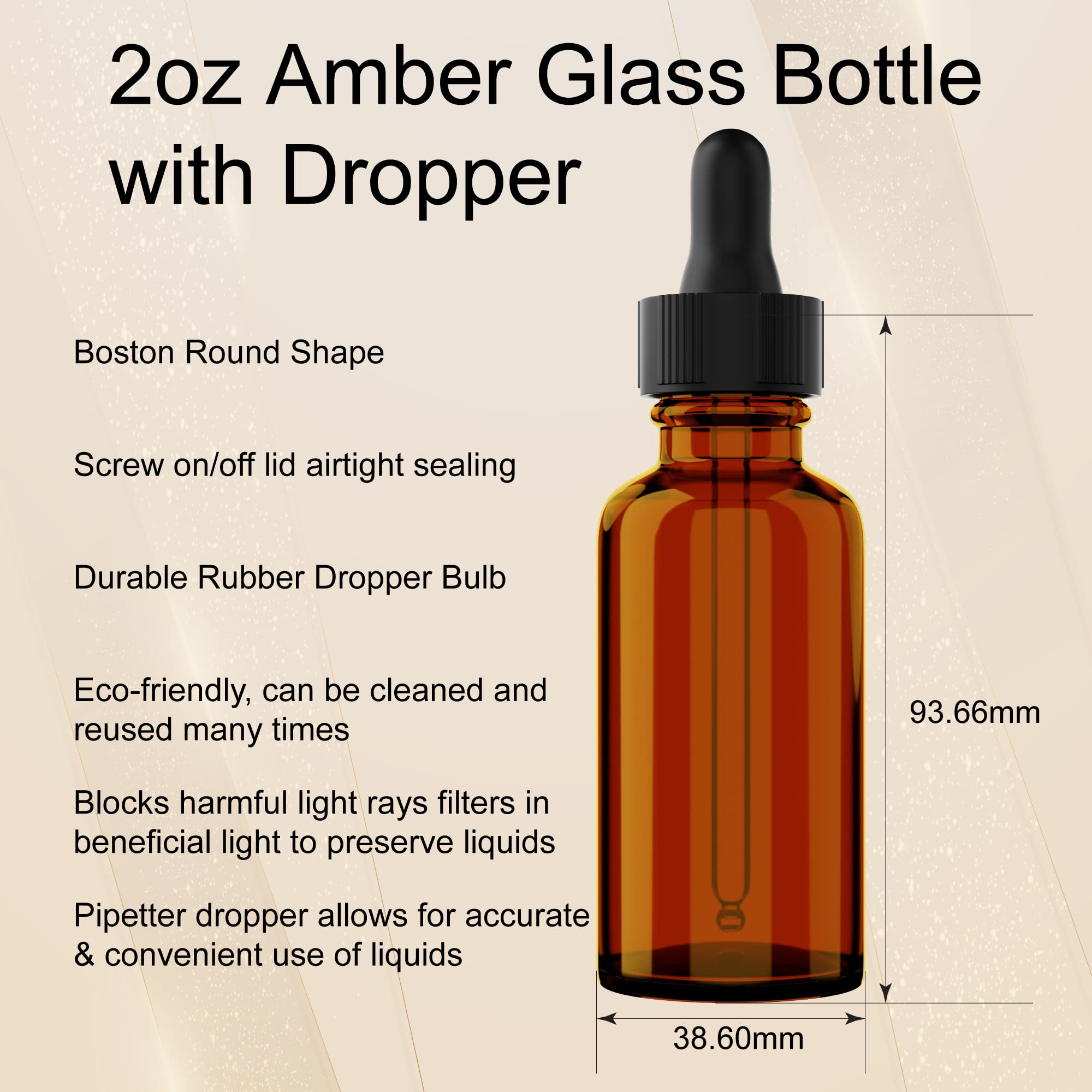 Nylea 12 Pack Essential Oil Dropper Bottles - Round Boston Empty Refillable Amber Bottle with Glass Dropper for Liquid Aromatherapy Fragrance Lot - (2 oz) 60ml