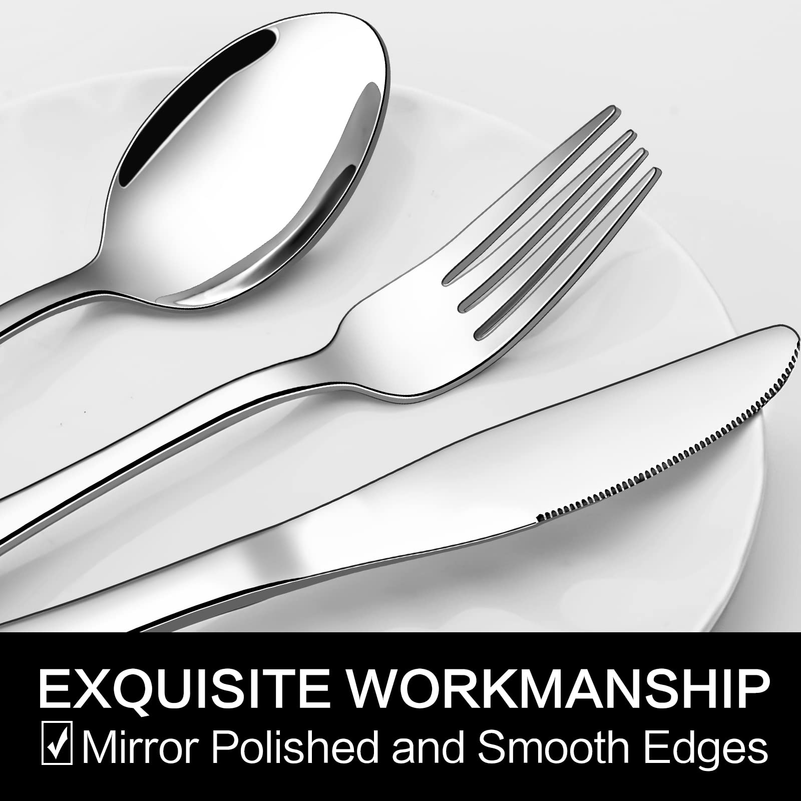 53-Piece Silverware Set with Steak Knives, Flatware Set for 8, Food-Grade Stainless Steel Tableware Cutlery Set with Serving Utensils, Utensil Sets for Home Restaurant, Mirror Finish, Dishwasher Safe