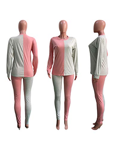 Angsuttc Jogger Sets for Women 2 Piece, Color Blocked Long Sleeve Tops Skinny Pants Tracksuit Outfits Pink&Grey M