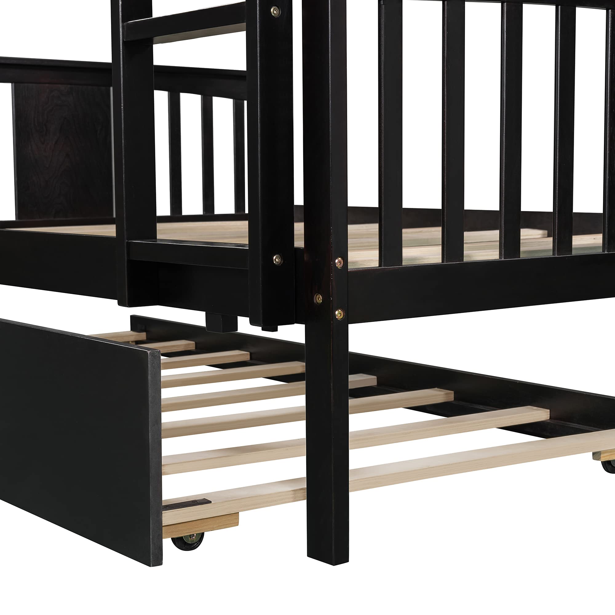 Harper & Bright Designs Full Over Full Bunk Bed with Trundle, Wood Full Size Bed Frame with Ladder and Guard Rail for Teens Bedroom, Guest Room (Espresso)