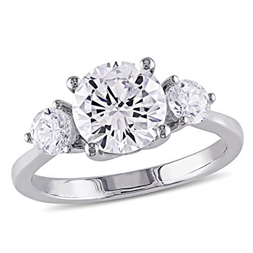 Abbie+Cleo 4 1/3 CT TGW Women's Cubic Zirconia 3 Stone Engagement Ring - Anillo de Mujer - 925 Sterling Silver - Statement Ring (Round Shape - Size 9)