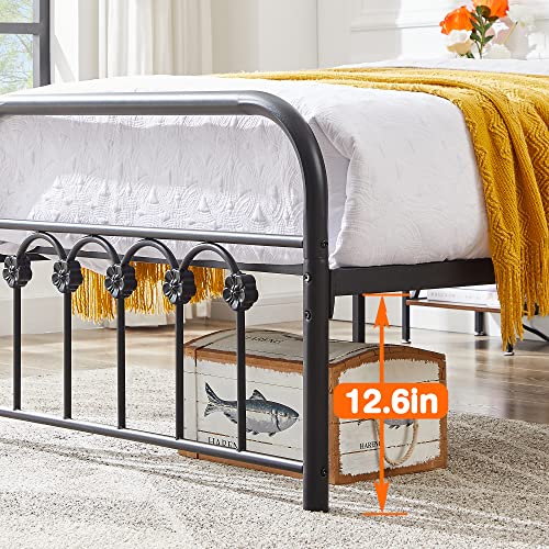 VECELO Bed Frame, Queen Size Metal Platform with Headboard & Footboard, Premium Steel Slat Support Mattress Foundation,No Box Spring Needed