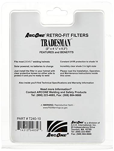 ArcOne T240-10 Tradesman Horizontal Auto-Darkening Filter for Welding Helmets, 2 x 4.25 x 0.2"