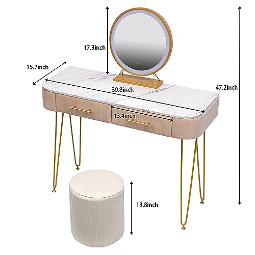 CIATRE 39.4" Length Flannel Soft Roll Makeup Vanity Set, Fasionable Soft Roll Makeup Table, 15.8" Touch Control 3 Brightness Options LED Mirror, Large Capacity Storage