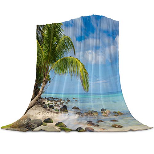 ANNAMALL Throw Blanket,50x80 InchPalm Tree Beach Sea Cloud Blue Sky Island Reef Stone Microfiber Throw Blankets Warm Cozy Lightweight Blanket for Sofa,Bed,Camping,Picnic