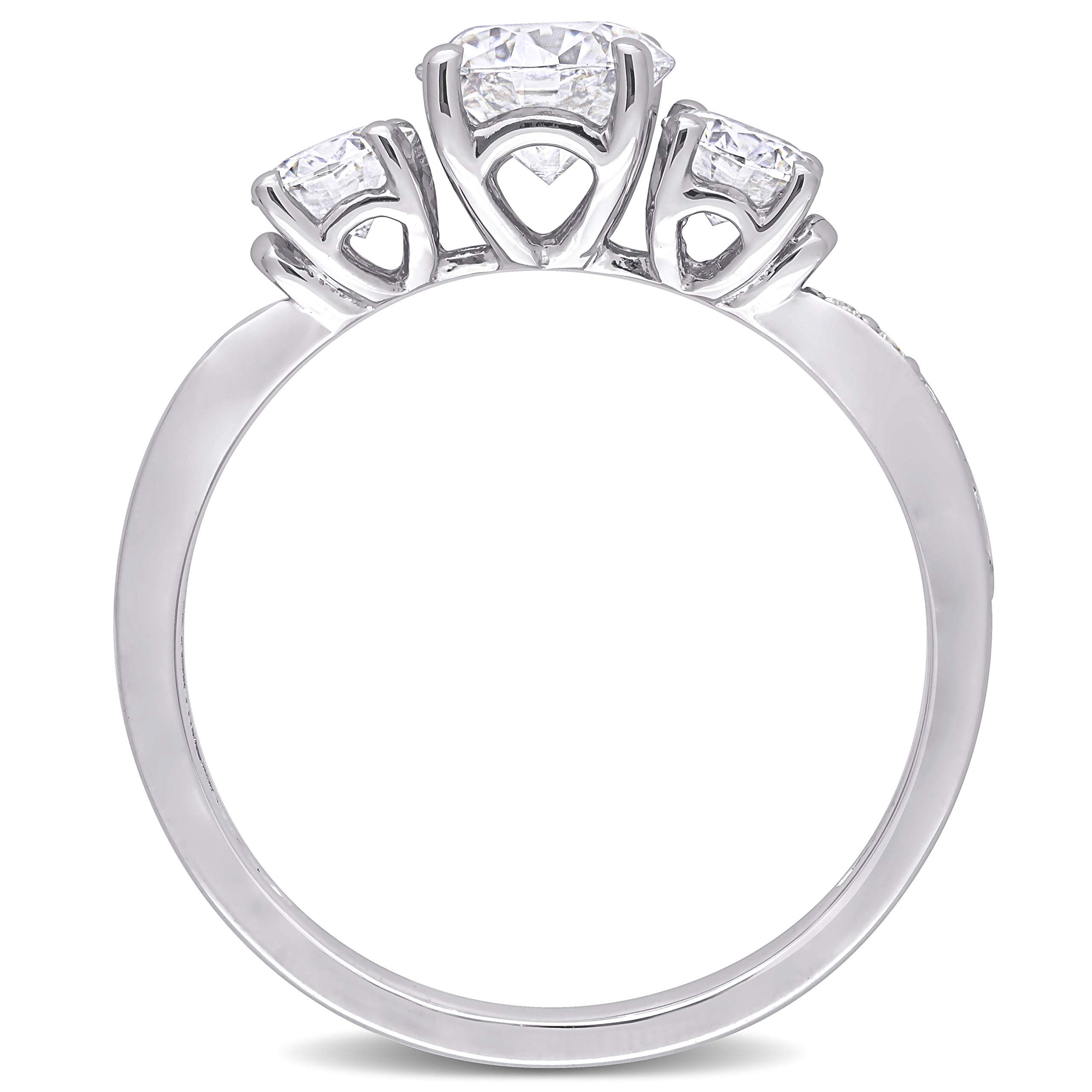 Abbie+Cleo Women's 3 Stone Moissanite Engagement Ring - White Gold Ring for Women - Anillo de Mujer - Moissanite - 10K White Gold(3 Moissanite-Round - size 7)