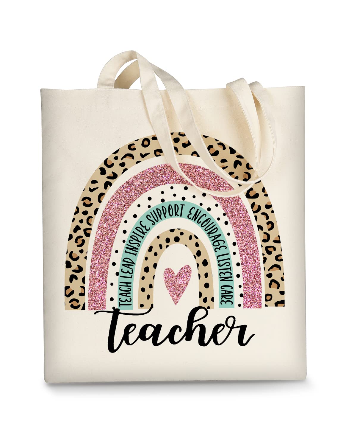 AUSVKAI Canvas Tote Bag Aesthetic for Women, Cute Trendy Teacher Rainbow Reusable Cloth Cotton Bags with Handle for Grocery School Shopping Beach