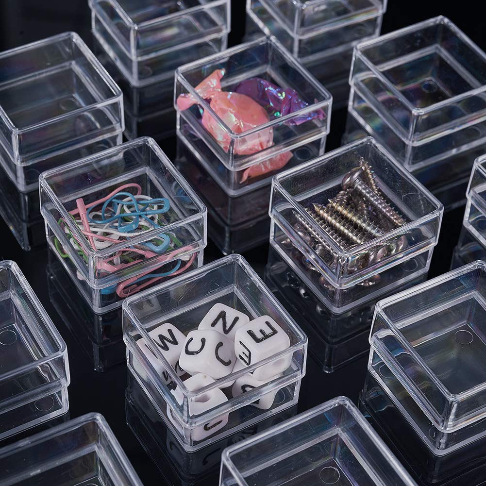 BENECREAT 16 Pack Square High Transparency Plastic Bead Storage Containers Box Case for beauty supplies,Tiny Bead,Jewerlry Findings, and Other Small Items - 1.18x1.18x0.86 Inches
