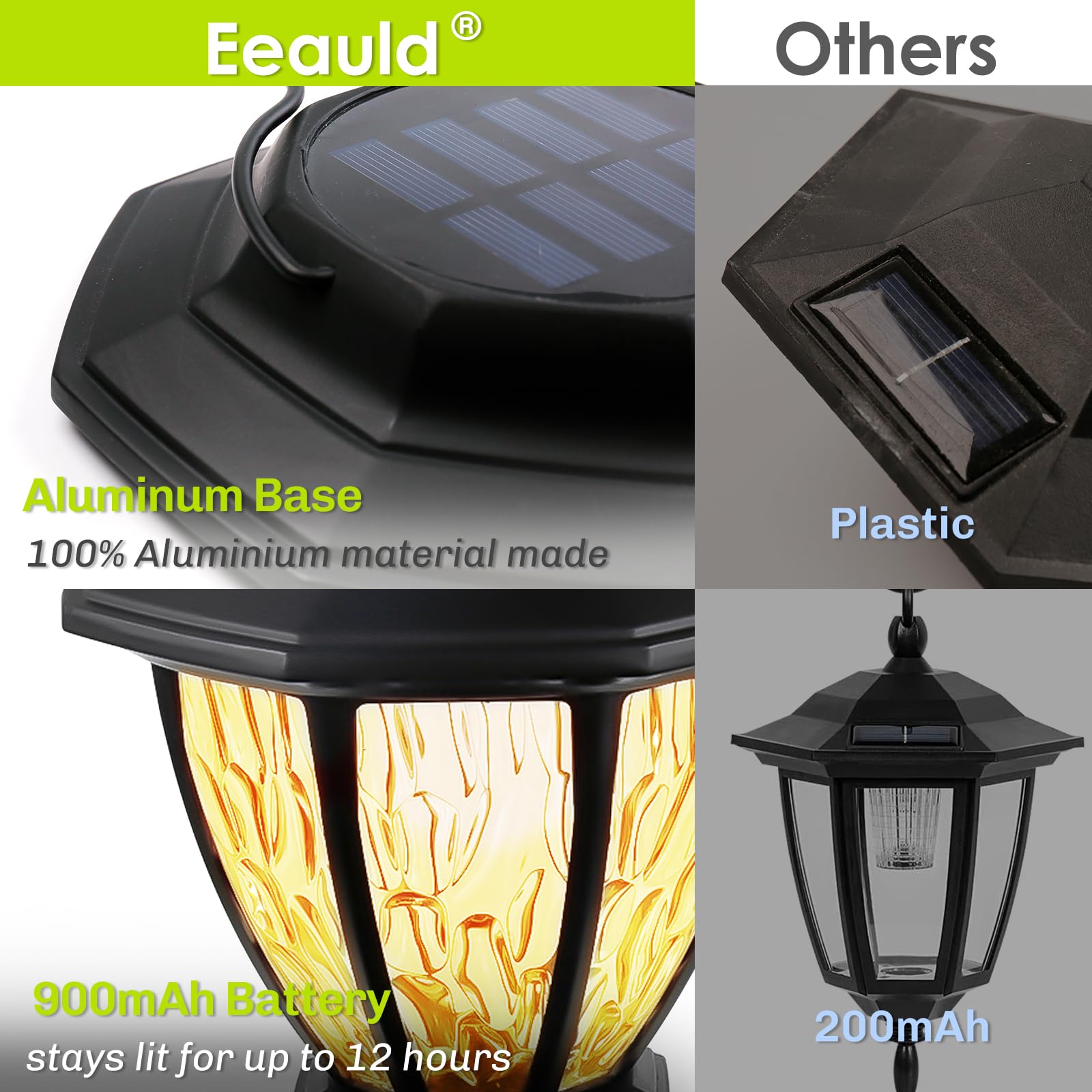 Eeauld Solar Pathway Lights, 2 Pack Shepherd Hook Lights Waterproof Hanging Solar Lights 34 Inch Outdoor Solar Lanterns 3000K Warm White