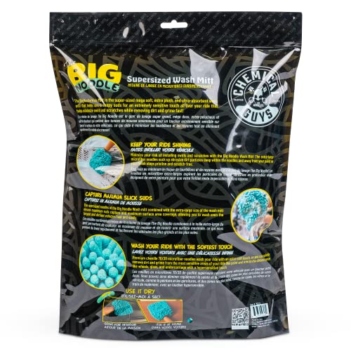 Chemical Guys MIC513 Big Noodle Chenille Microfiber Scratch Free Supersized Car Wash Mitt for Cars, Trucks, SUVs, RVs & More, Turquoise (11" x 12")