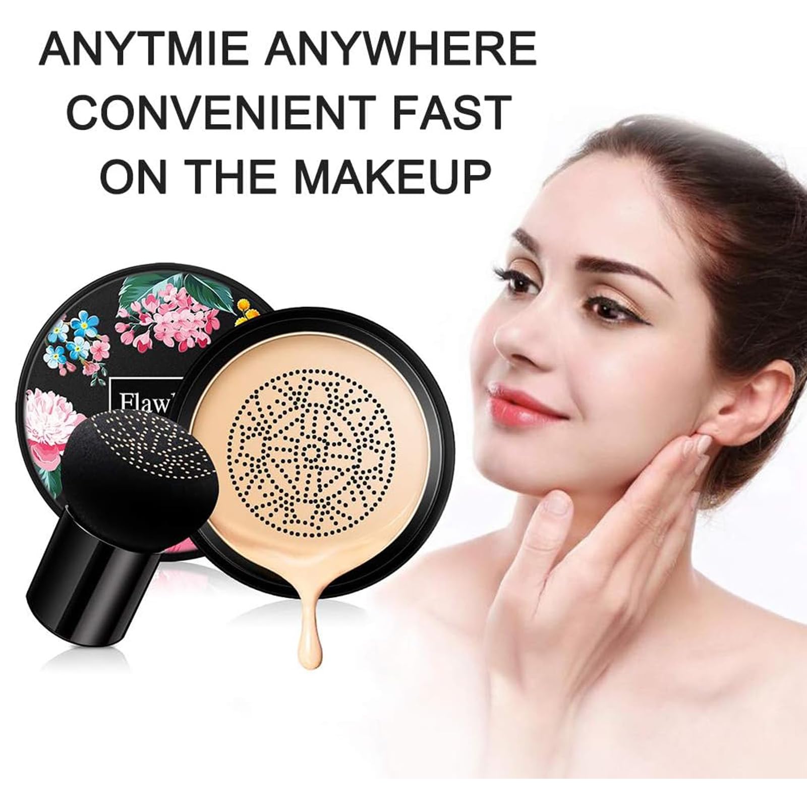 Mushroom Head Air Cushion BB Cream,Concealer Lasting Nude Makeup Moisturizing Pigment CC Liquid Foundation, Even Skin Tone Makeup Base Primer(Natural)