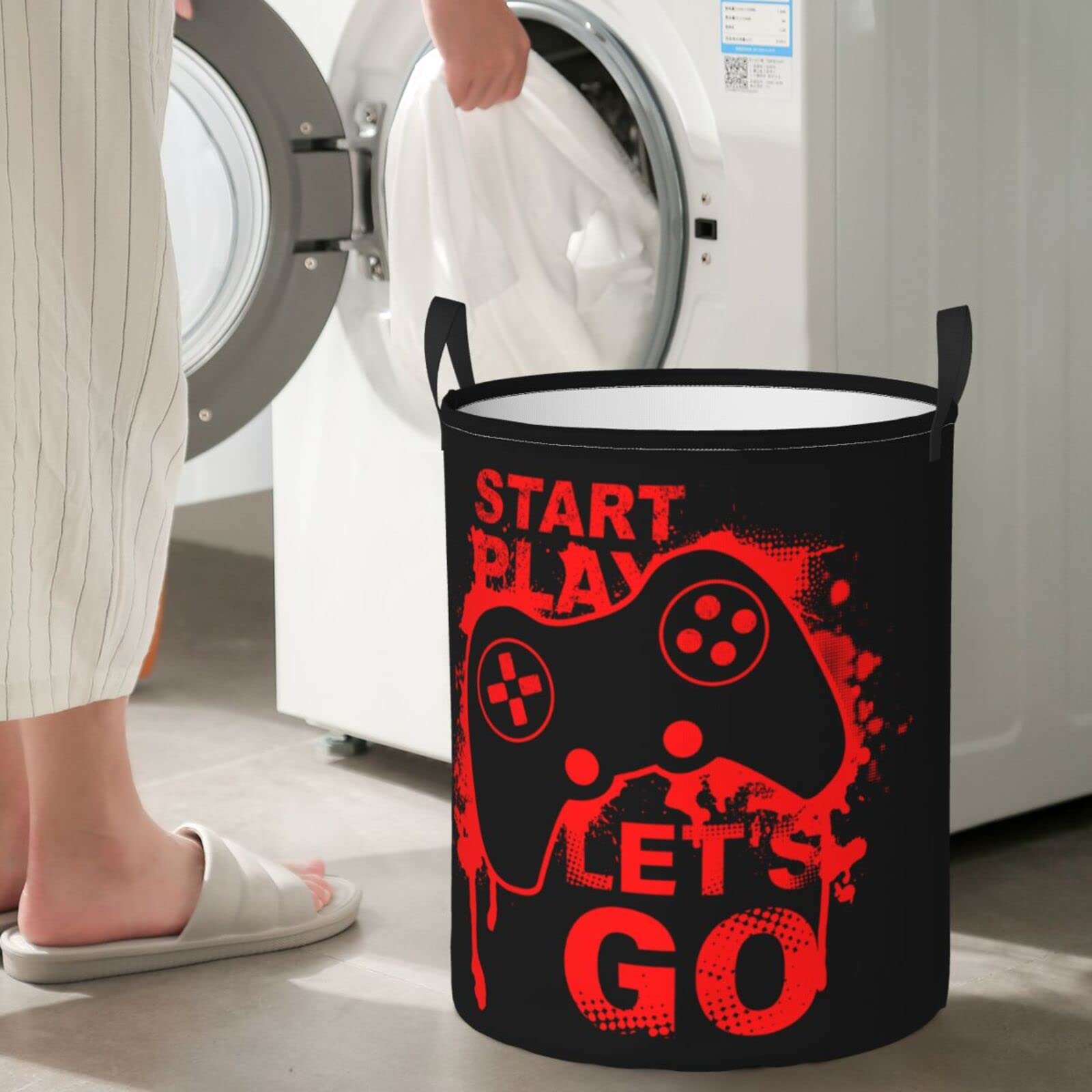 Gbuzozie Game Joystick Round Laundry Hamper Storage Basket Toys Clothes Organizer Bin For Home Bathroom Bedroom Dorm Nursery, 38l