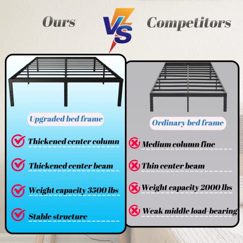 Chezisam 18" High California King Size Bed Frame Heavy Duty Metal Platform Bed Can Hold 3500lbs Cal King Mattress Base with Underbed Storage Space No Box Spring Needed