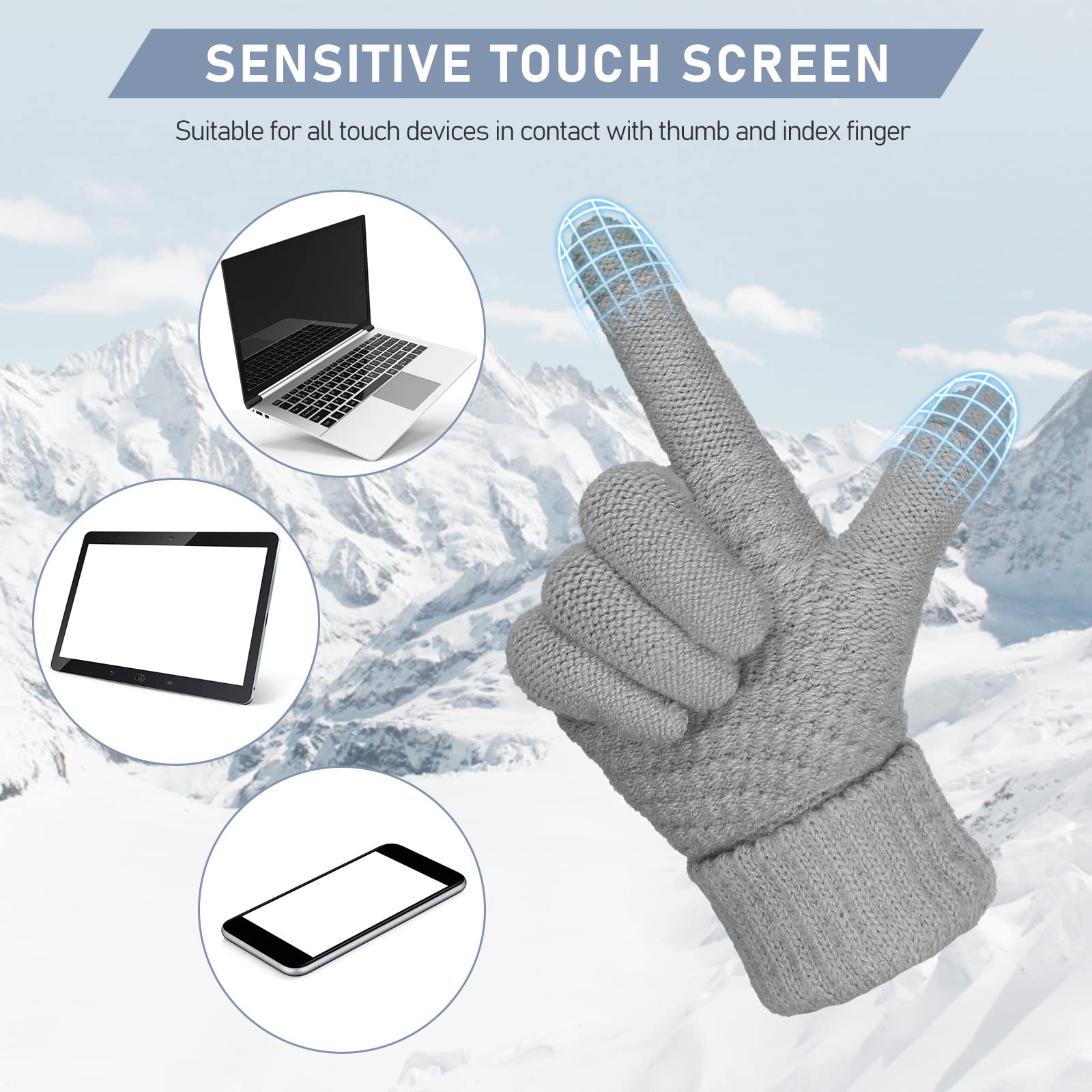 Abeillo Women's Winter Warm Touchscreen Gloves, Thermal Knit Soft Fleece Lined Glove Winter Texting Gloves Elastic Cuff Glove