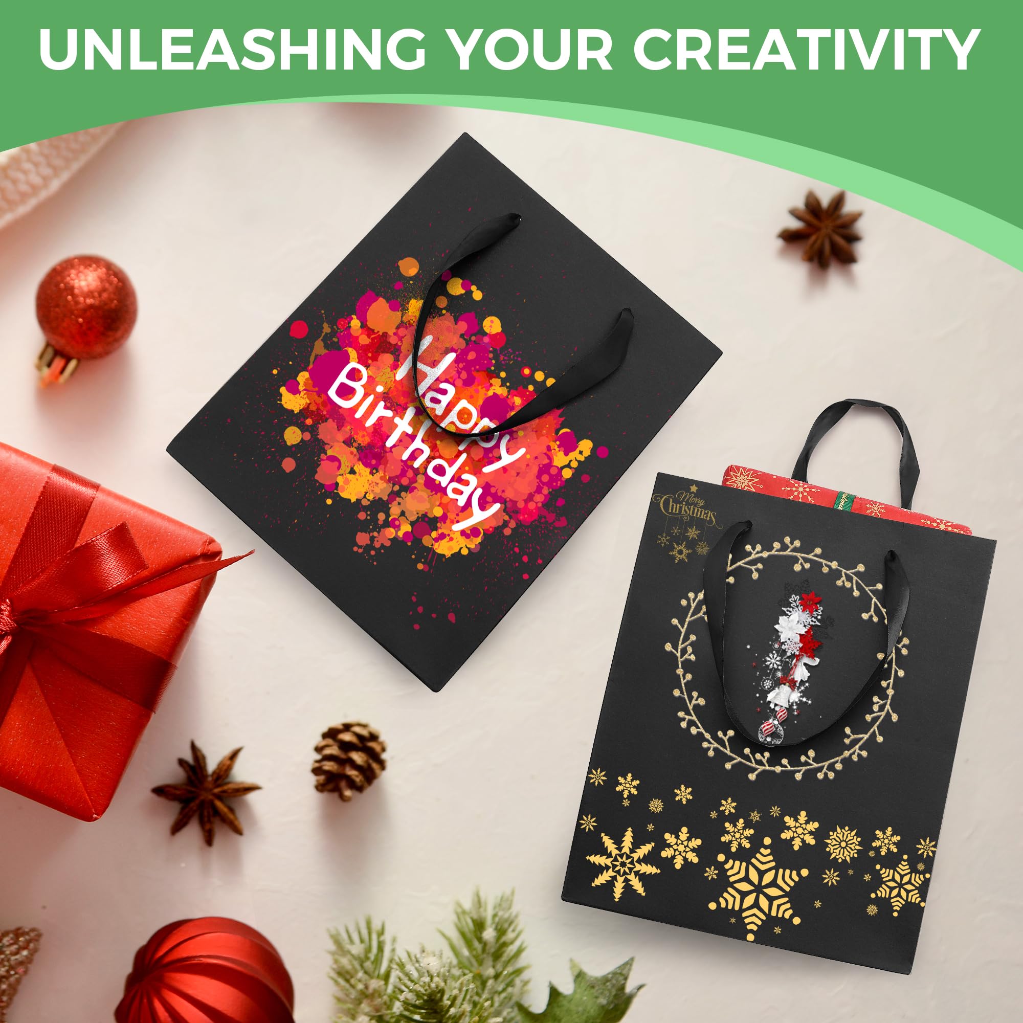 Black Gift Bags With Handles: 8x5x10 Inch 6pcs Black Paper Gags Medium Bulk For Party Shopping Birthday Wedding