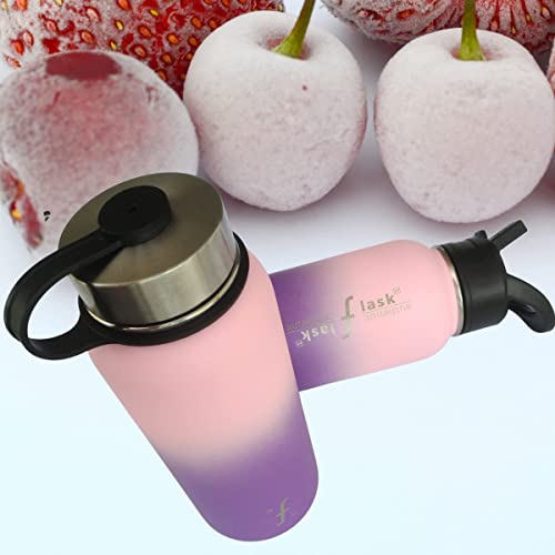 Authentic Flask 32oz Double Vacuum Insulated Water Bottle Wide Mouth w/Stainless Steel and Straw Lids, Reusable and Modern Hydro Thermo 24hs Cold 12hs Hot (BLUE BERRY)