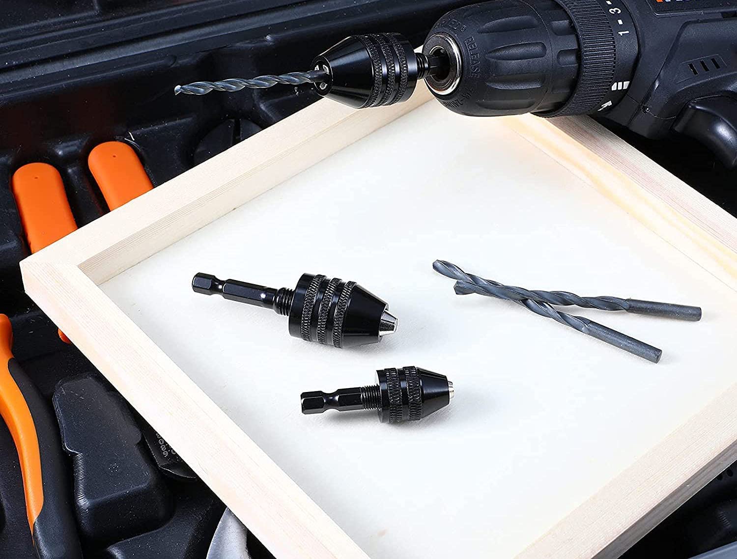 RZJZGZ 3 Pcs Keyless Drill Chuck Bit 1/4 Inch Hex Shank Keyless Drill Chuck Conversion Tool,0.3-6.5 mm&0.3-3.6 mm&0.8-8mm Quick Screwdriver Drill Adapter for Micro Drill Bit