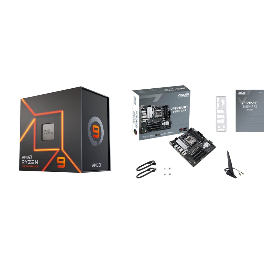 AMD Ryzen™ 9 7950X 16-Core, 32-Thread Unlocked Desktop Processor ASUS Prime B650M-A AX AMD B650(Ryzen 7000) Micro-ATX Motherboard(DDR5,PCIe 5.0 M.2,2.5Gb LAN, DP, BIOS Flashback™,CEC Tier II Ready)