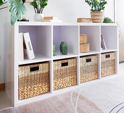 CHI AN HOME Wicker Storage Cubes, 12x12 Storage Cube Bins, Set of 4 Heavy Duty Hyacinth Storage Baskets for Shelves, Natural Foldable Square Baskets for IKEA Kallax, Large Woven Storage Basket, 4 Pack