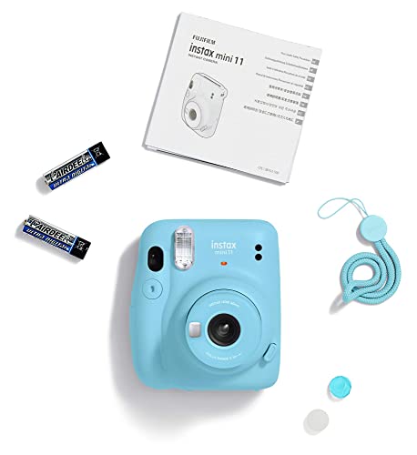 Fujifilm Instax Mini 11 Instant Film Camera with Automatic Exposure and Flash, Polaroid Camera, Fujinon 60mm Lens with Selfie Mirror, Optical Viewfinder - Sky Blue (Renewed)