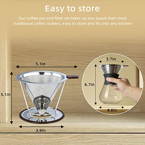 Jocuu Pour Over Coffee Dripper, Stainless Steel Pour Over Coffee Maker, Reusable Slow Drip Coffee Filter, Paperless Cone Coffee Strainer for Single Cup Brew with Non-slip Cup Stand