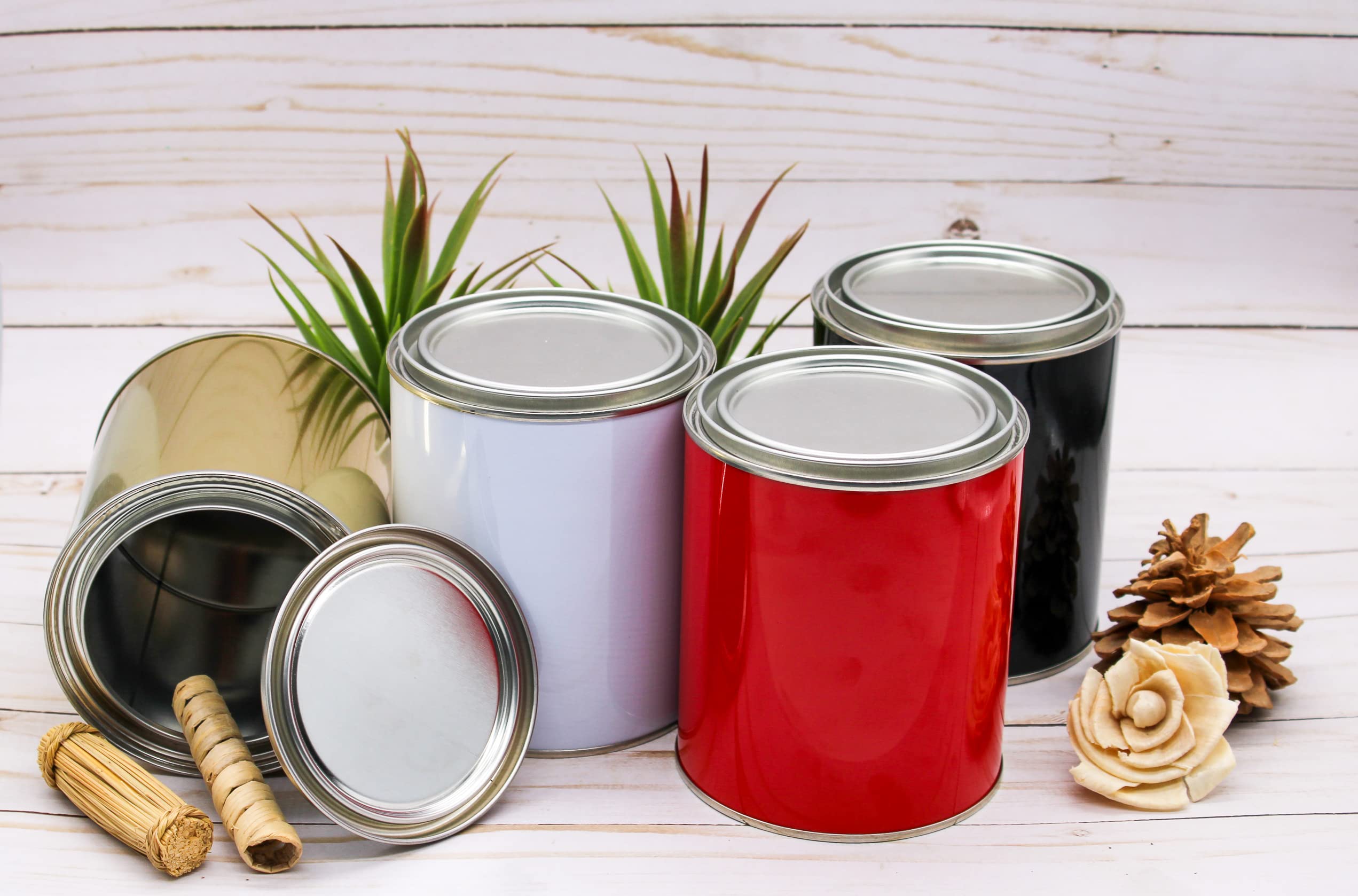 BLYSK Empty Metal Quart Paint Cans with Lids Paint Storage Containers Unlined Multipurpose for Art, Crafts DIY Free Can Open, Marker & Labels (8 White)