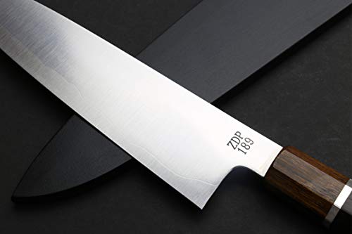 Yoshihiro TM-Hayate ZDP189 Super High Carbon Stainless Steel Gyuto Knife Octagonal Ebony Wood Handle with Sterling Silver Ring (10.5'' (270mm))