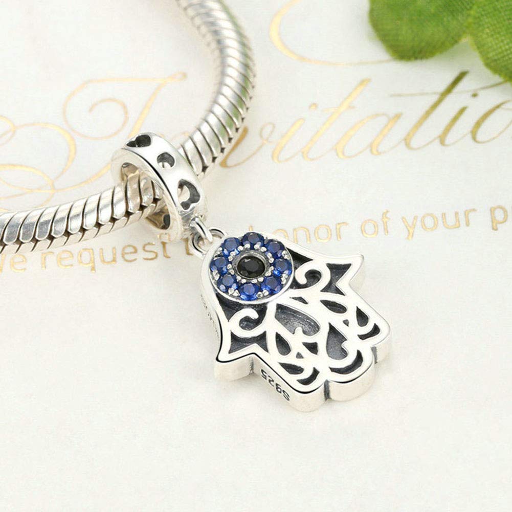 925 Sterling Silver Hamsa Charm Hand Charm Evil Eye Charm Birthday Charm Anniversary Charm for Pandora Charms Bracelet (Silver)