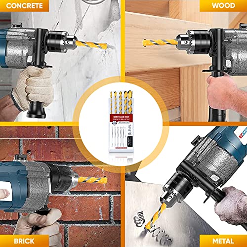Baker and Bolt Masonry Drill Bit Set, 5 Pcs Concrete Drill Bit Set, for Ceramic Tile Brick Wood Plastic Cement. Impact Ready. Tungsten Carbide Tips 5.12'' Long, Sizes 3/16, 1/4, 5/16, 3/8, 1/2.
