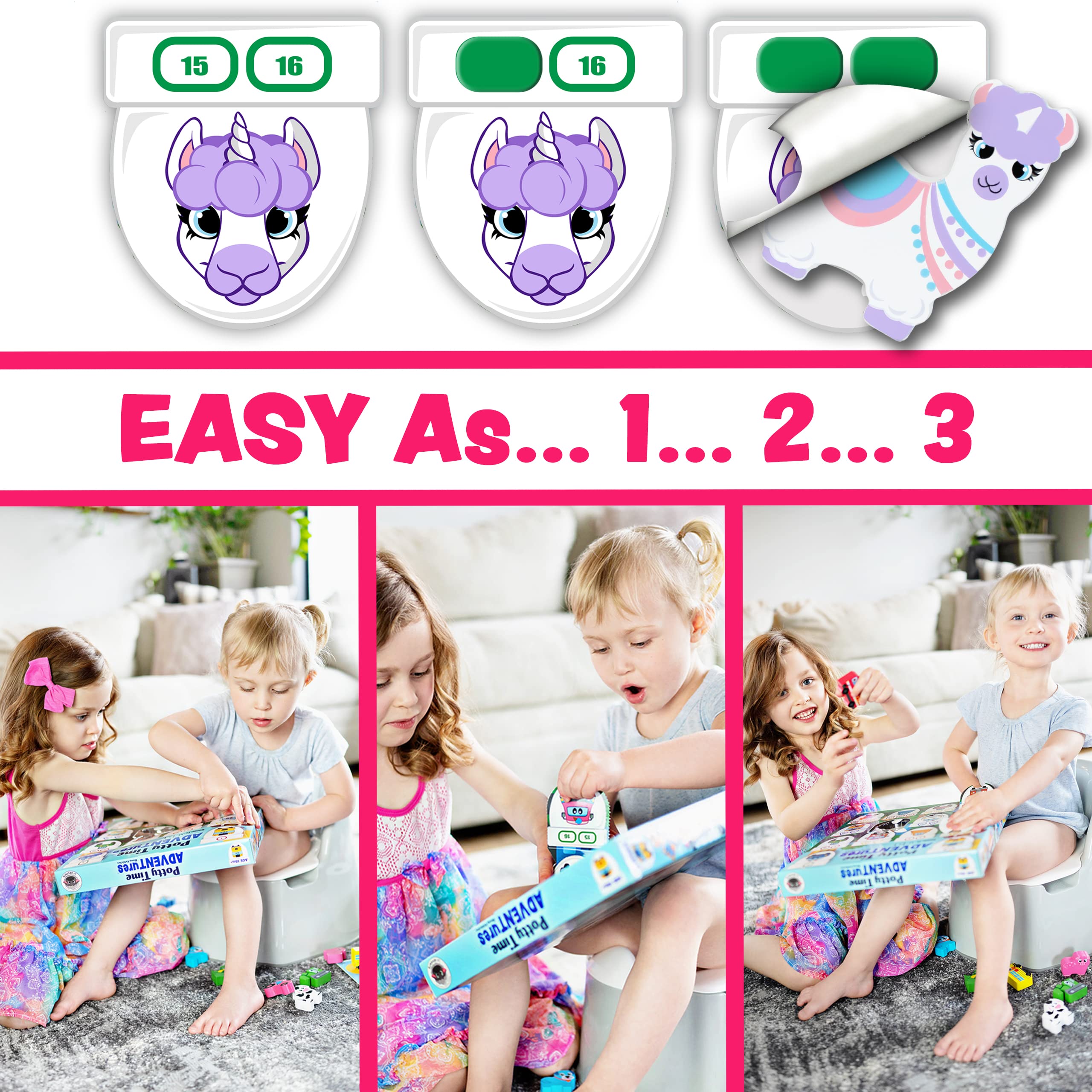 Potty Time Adventures Toddler Potty Training Chart by Lil ADVENTS - 14 Wooden Stacking Blocks / Prizes, Potty Training Advent Game - Behavior Reward Chart, Stickers & Activity Board - Unicorn Friends