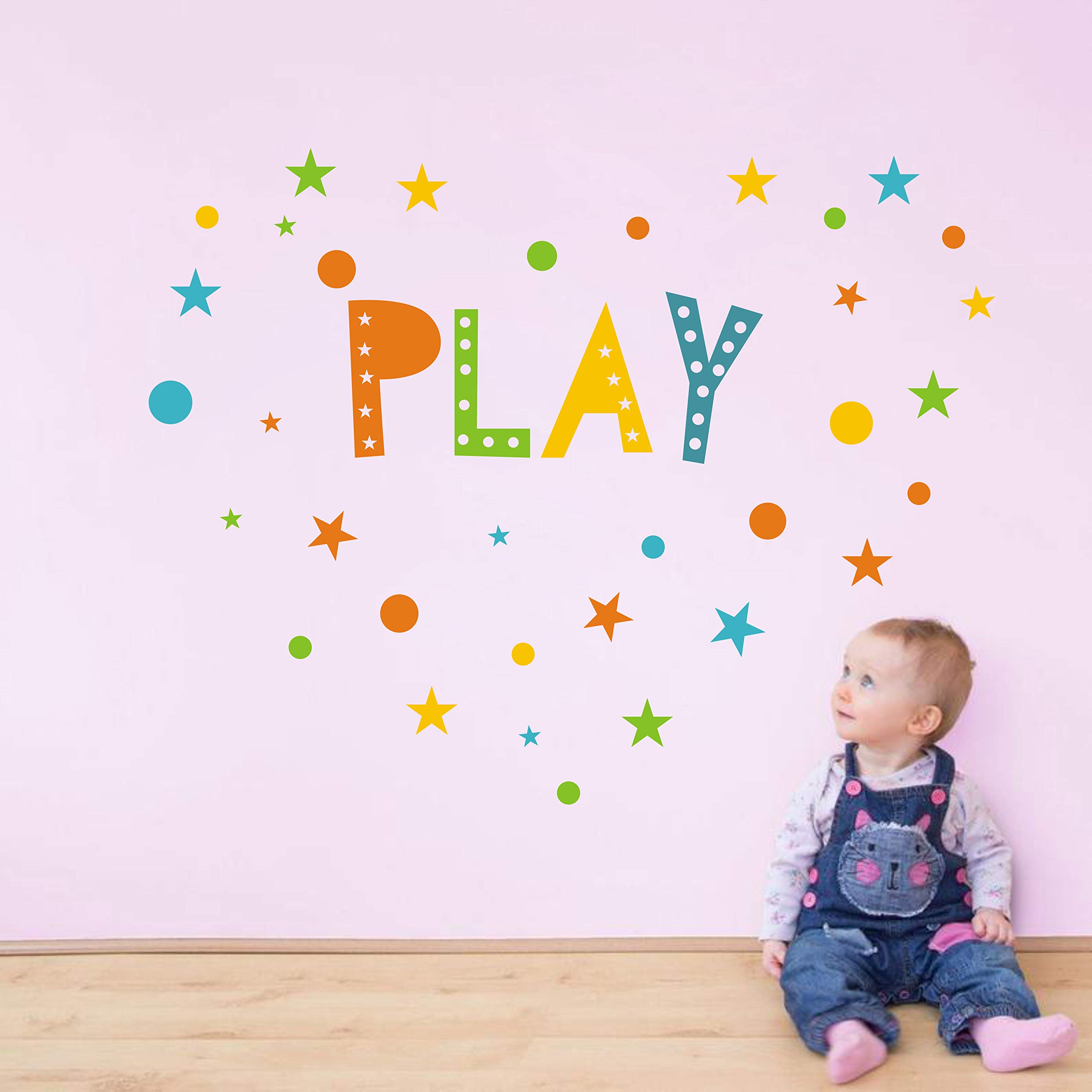 Play Wall Decals Playroom Wall Decor Modern Wall Decals for Kids Girls Boys Bedroom Nursery Wall Stickers Star Wall Decals Dots Wall Art A62 (Play Room)